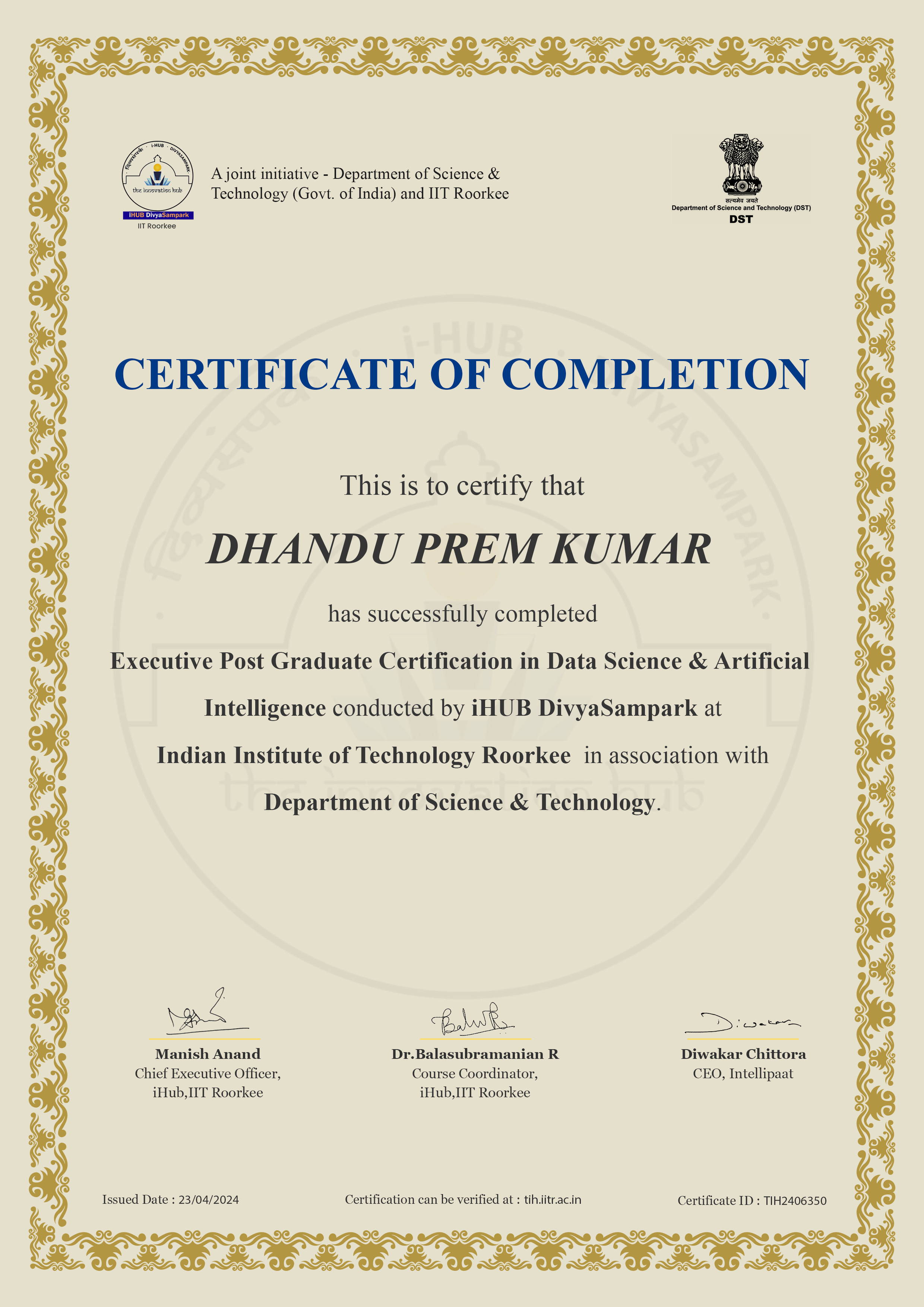 Dhandu Prem Kumar - Assistant Manager Mech. , MRF Tyres Ltd || IIT Roorkee | Intellipaat ...